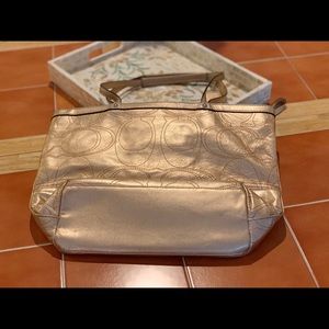 Coach | Bags | Coach Metallic Gold Signature Leather Tote | Poshmark